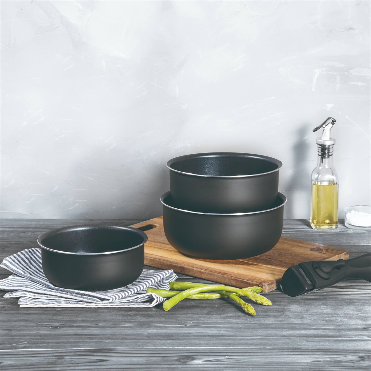 Bergner Click&Cook Juego de 3 Cazos Ø16Ø18Ø20cm aluminio prensado Negro ...