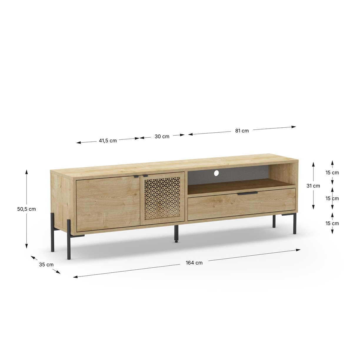 Mueble tv 164cm color roble INCA - Conforama