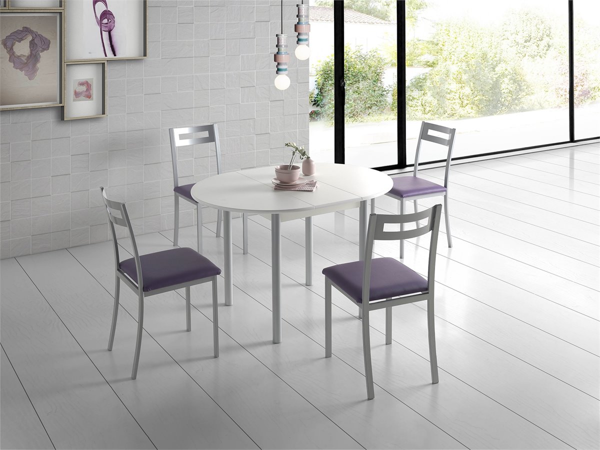 Mesa de Cocina Circular Extensible - Modelo AGOS - Sobre MDF - Patas ...