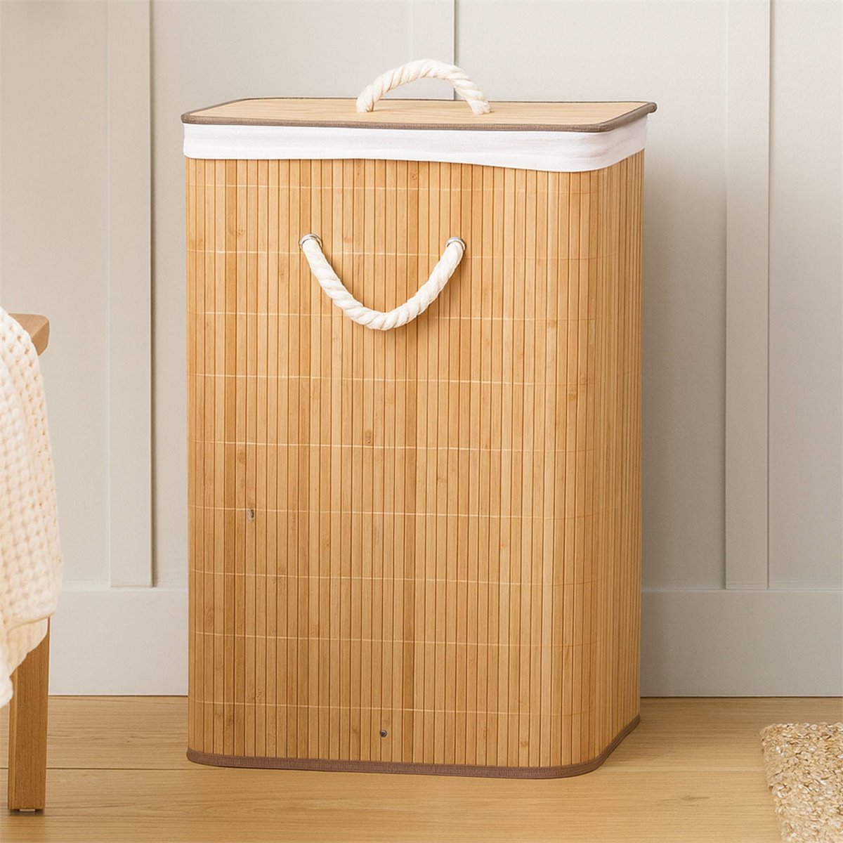 Cesta para ropa sucia Plegable de Bambú con interior de algodón ...