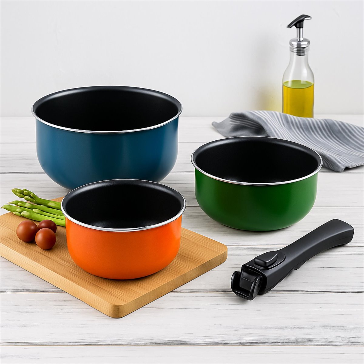 Bergner Click&Cook Juego de 3 Cazos Ø16Ø18Ø20cm Aluminio prensado en 3 ...