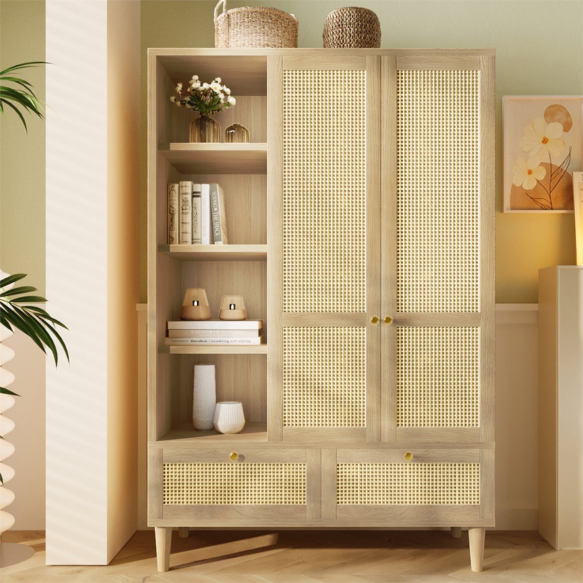 Armario de madera maciza con 2 puertas batientes y 2 cajónes,roble ...