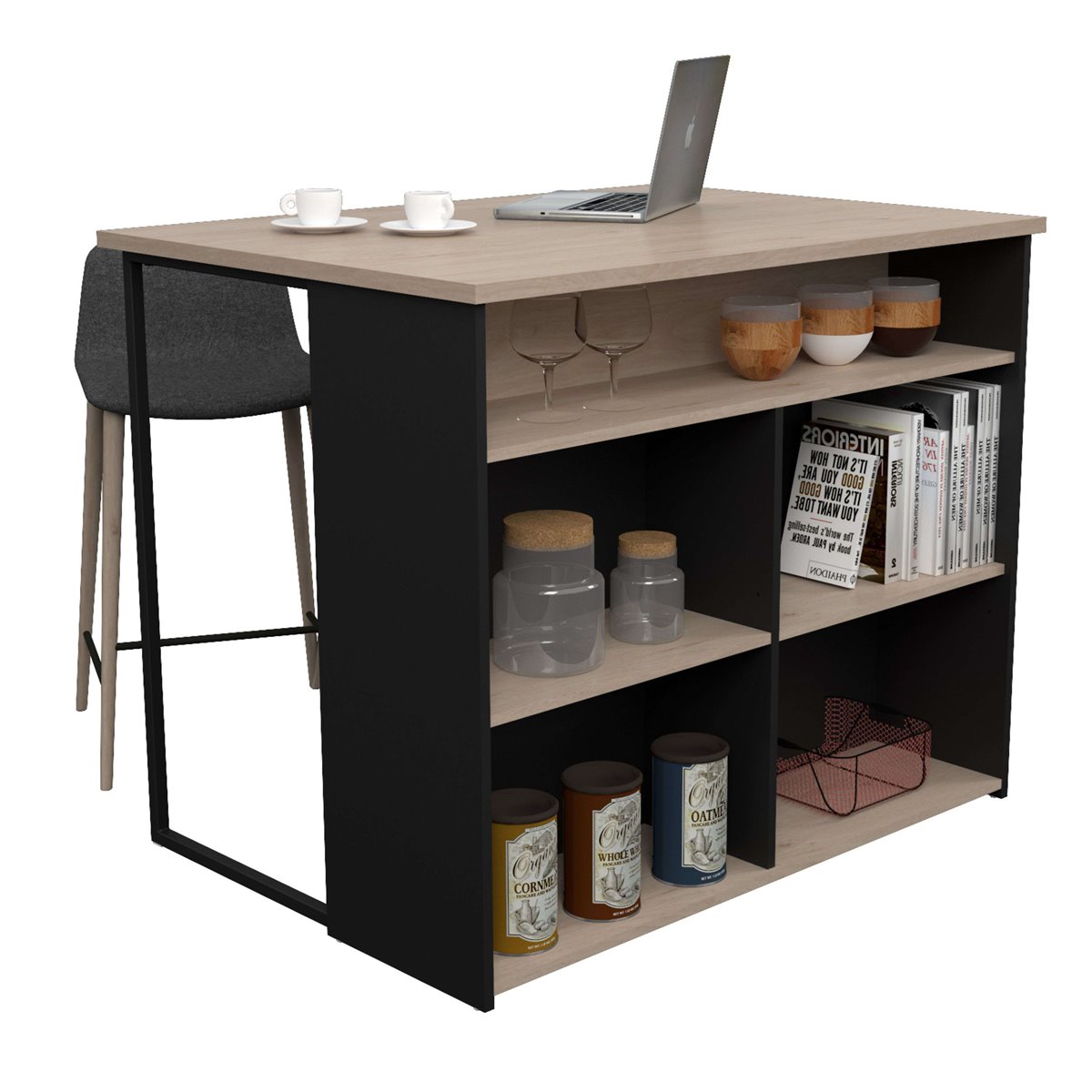 Isla Cocina Buh Mueble Auxiliar Negro y Roble Jackson 109x90x80 cm ...