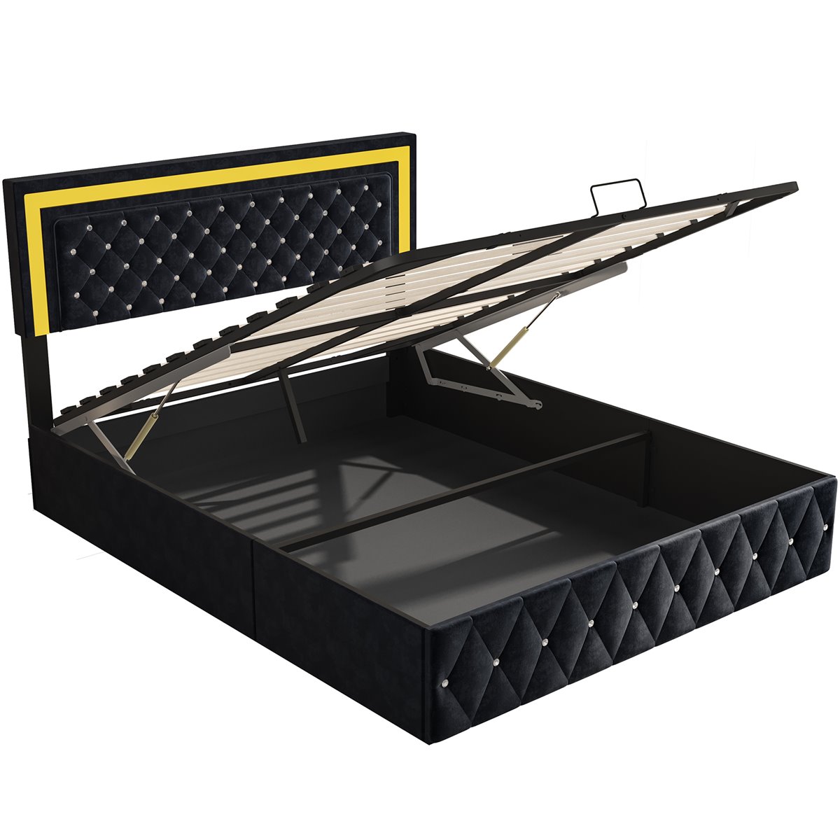 Cama de matrimonio con canapé de terciopelo de 140x200 cm - con LED y somier de láminas - Cama ...