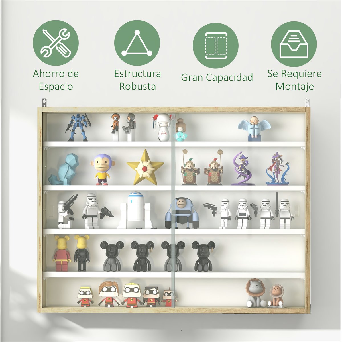 HOMCOM Vitrina Expositora Vitrina de Pared con Estantes Ajustables y 2 ...