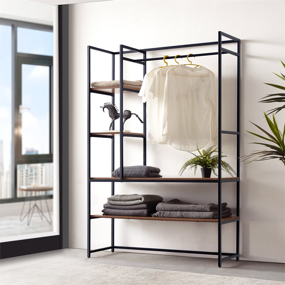 Mueble de entrada Horgau con percherro burro y varios estantes metal y ...