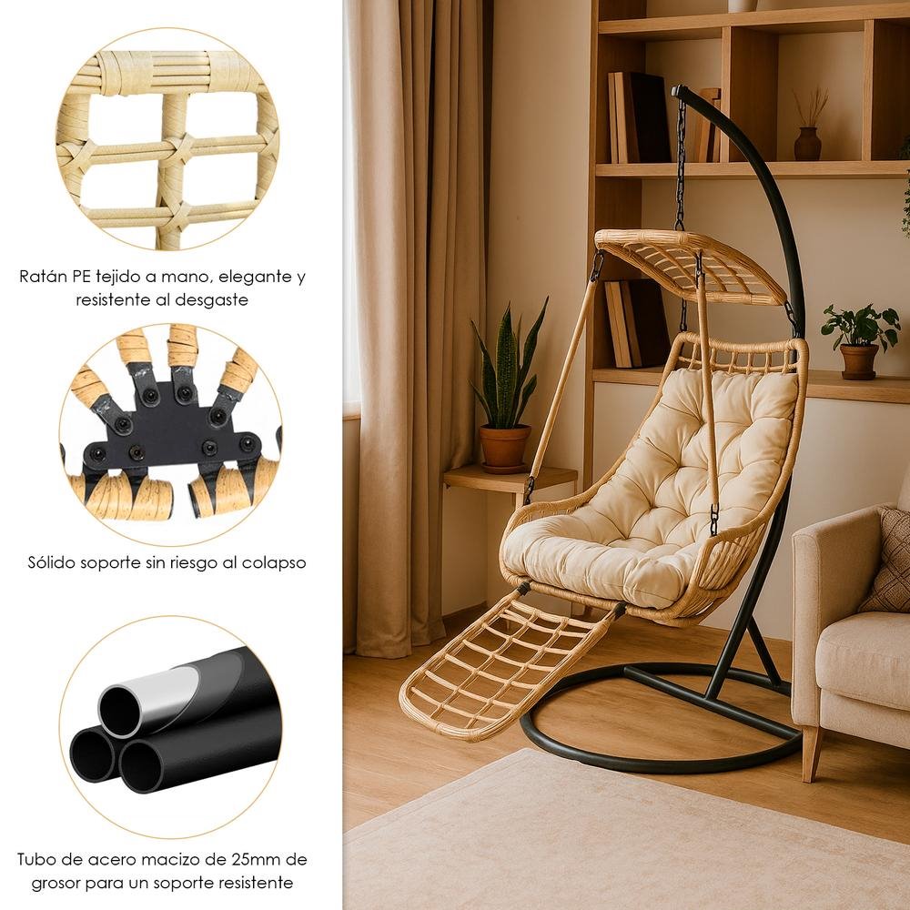 YOEVU-Silla Colgante reposapiés. Interior y exterior, beige - Conforama