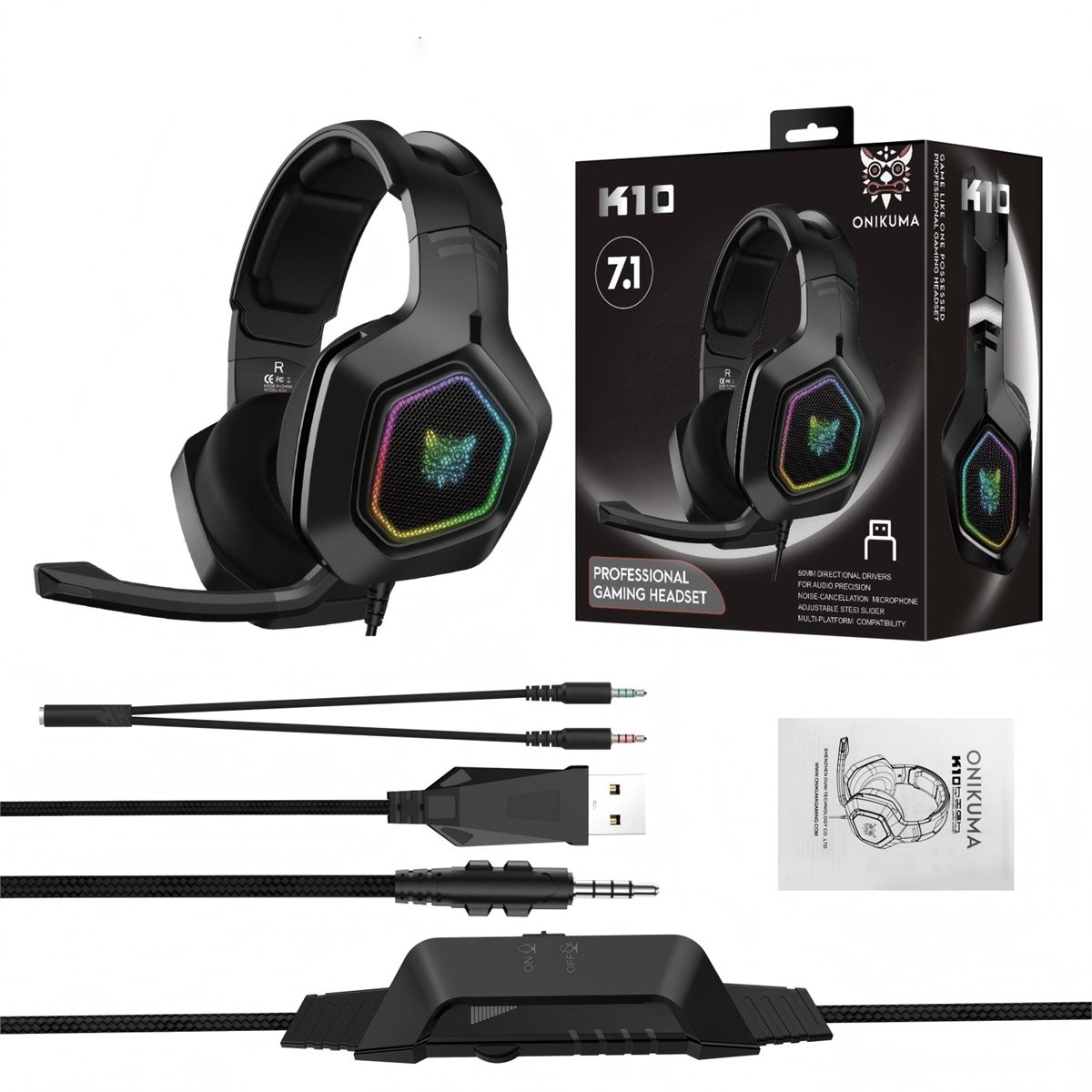 Auriculares Gaming ONIKUMA K10 RGB Con Micrófono Y Diadema Ajustable - Negro - Conforama