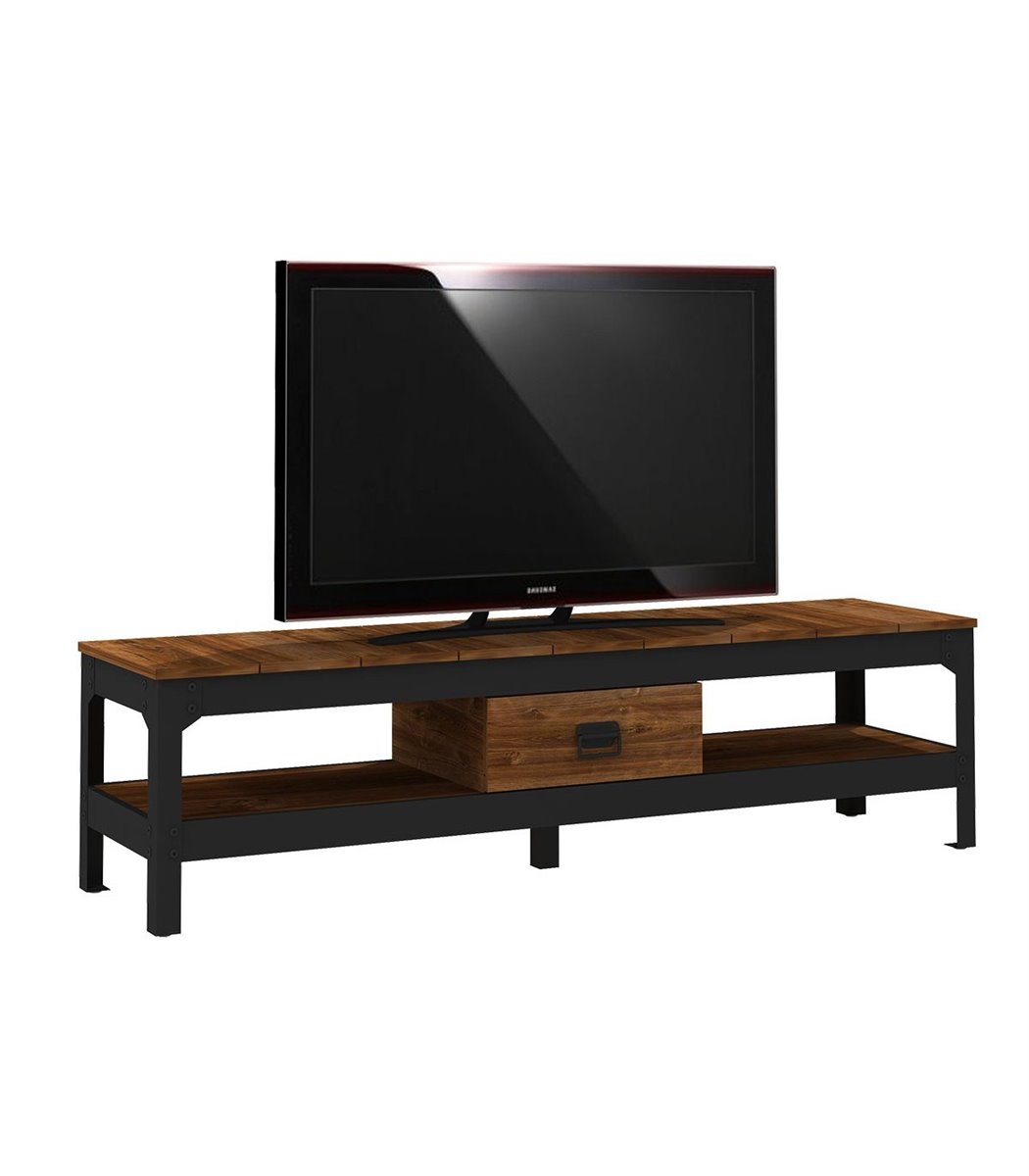 Mueble de TV con 2 nidos y 1 cajon color roble envejecido - L151 cm ...