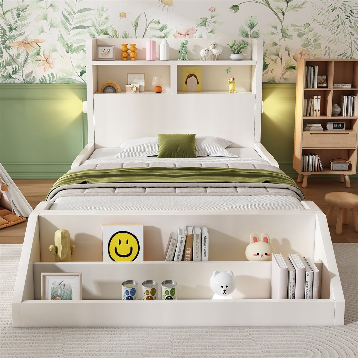 Cama infantil,cama individual de madera maciza 90x200 cm,blanco - Conforama