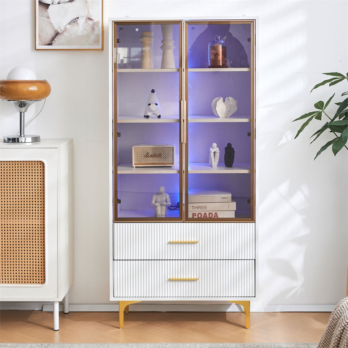 Vitrina moderna con luces LED y estantes extraíbles - Al. 150 cm - 2 ...