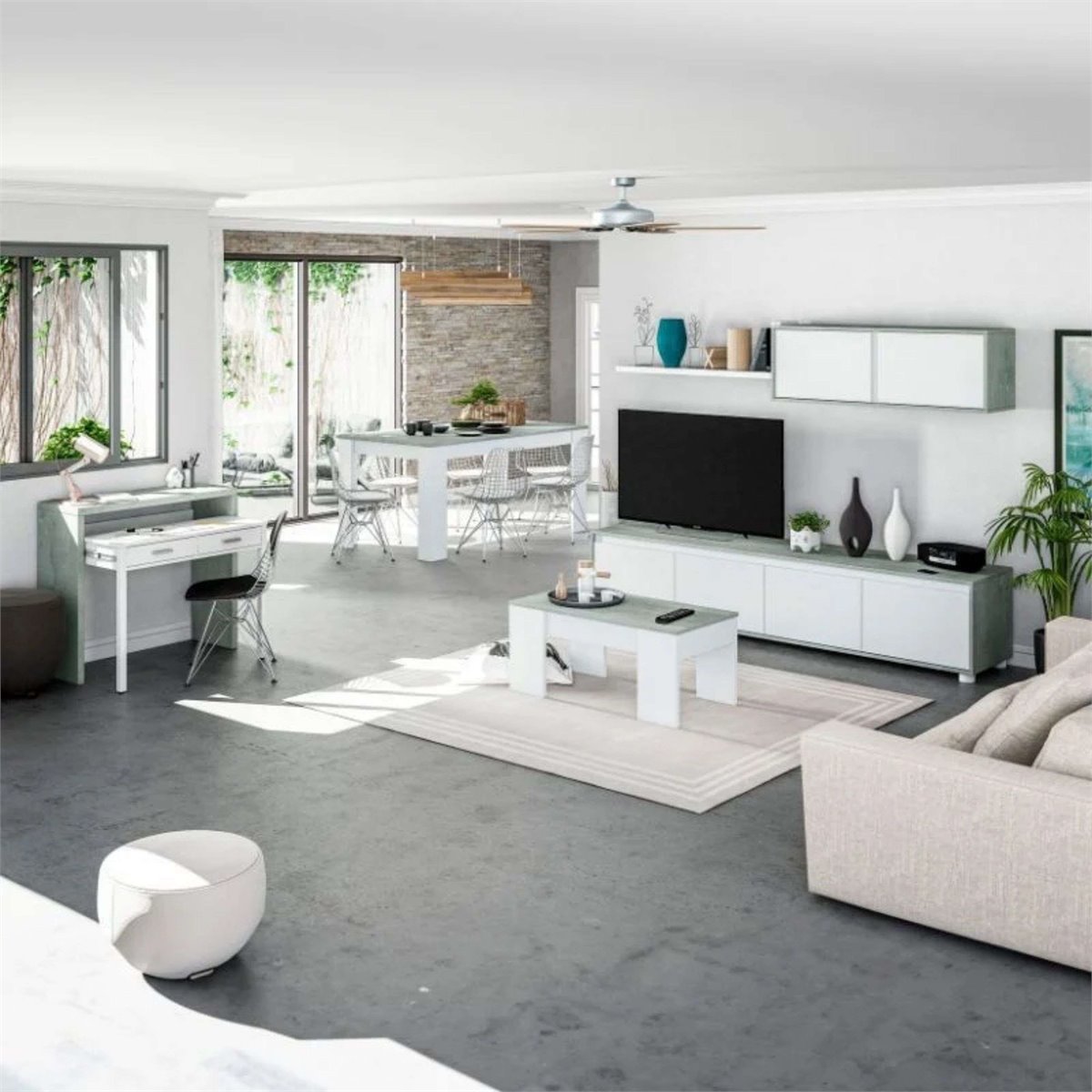 Pack Muebles Comedor Plutón Ii Estilo Industrial (mueble Modular+mesa Centro+mesa Comedor ...