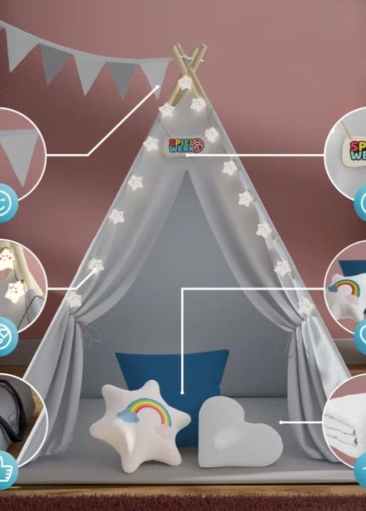 Tipi infantil gris 160x120x120cm - Conforama