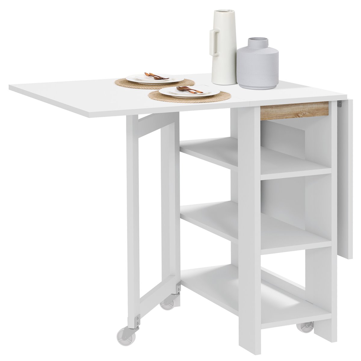 HOMCOM Mesa Plegable de Comedor, Mesa de Cocina Plegable, con Ruedas ...
