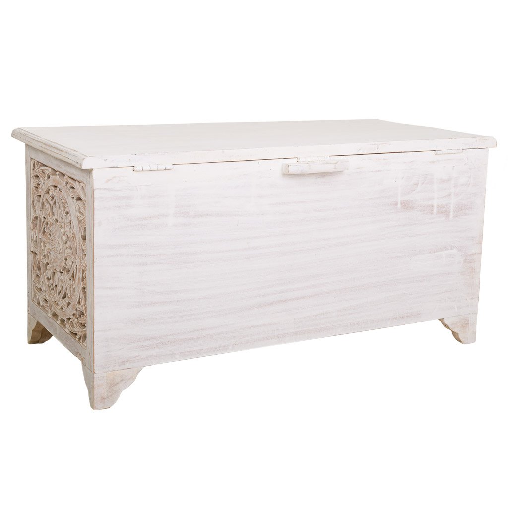 Baúl de madera artesanal blanco 102x48x50h cm - Conforama