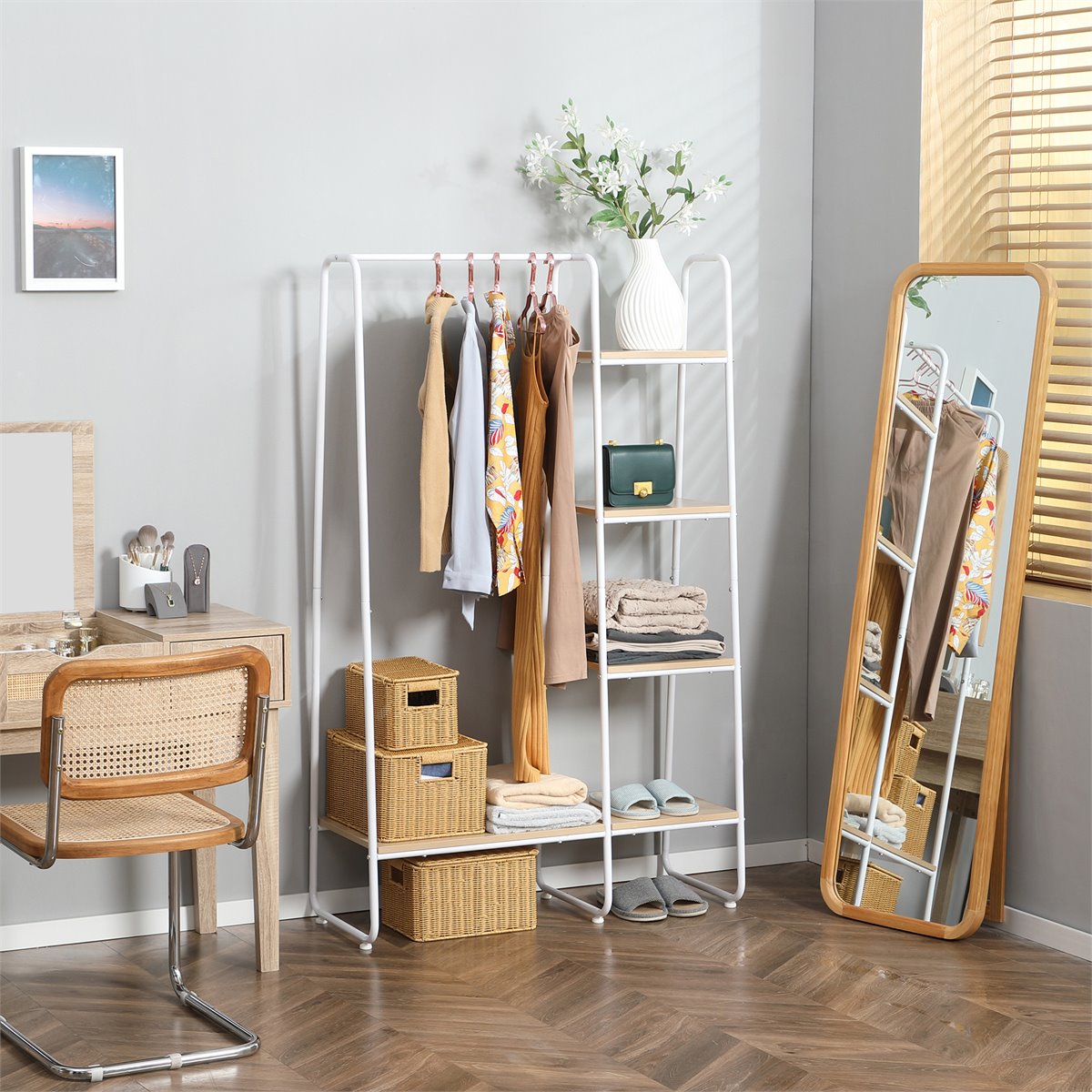 HOMCOM Perchero de Ropa de Madera Perchero Multiusos con 5 Estantes de ...