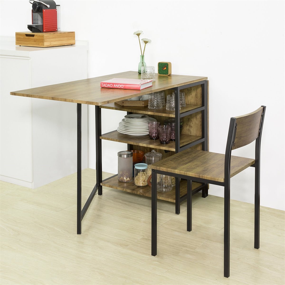 Mesa Plegable de Almacenaje con 3 Estantes para Comedor Salón Mesa ...