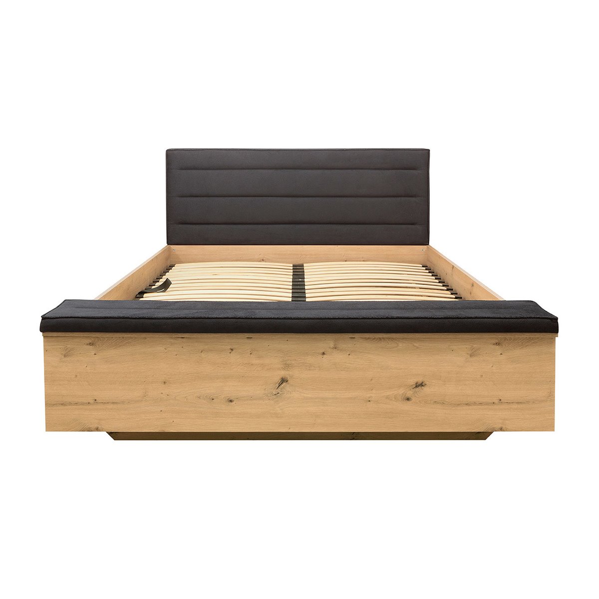 Cama canapé 140x200 con banco y somier incluido Glenn Madera y Negro ...