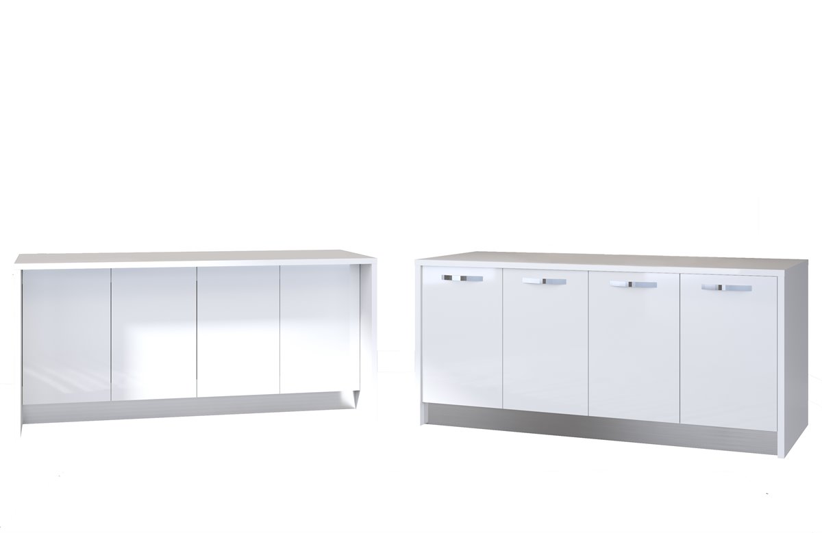 Isla de cocina GILDA ICE 180cm blanco y blanco brillante - Conforama