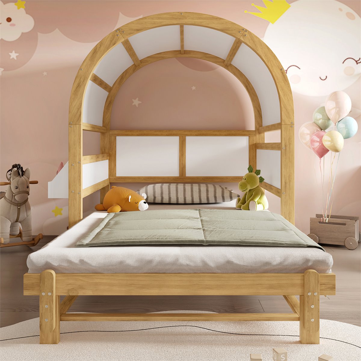 Cama extensible,cama infantil de madera de pino 140x200 cm,natural ...