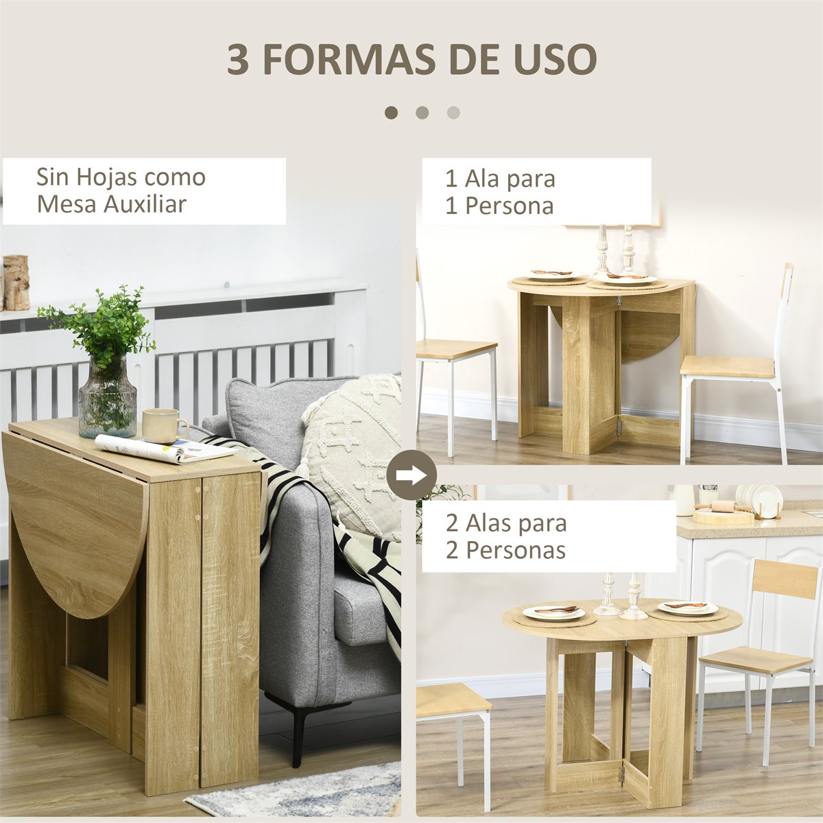 HOMCOM Mesa Plegable de Comedor Mesa de Cocina Plegable con 2 Alas ...