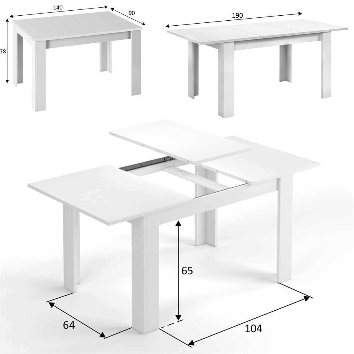 Mesa Extensible Fani Color Blanco, Mesa Comedor, 140/190 (Ancho) 90 ...