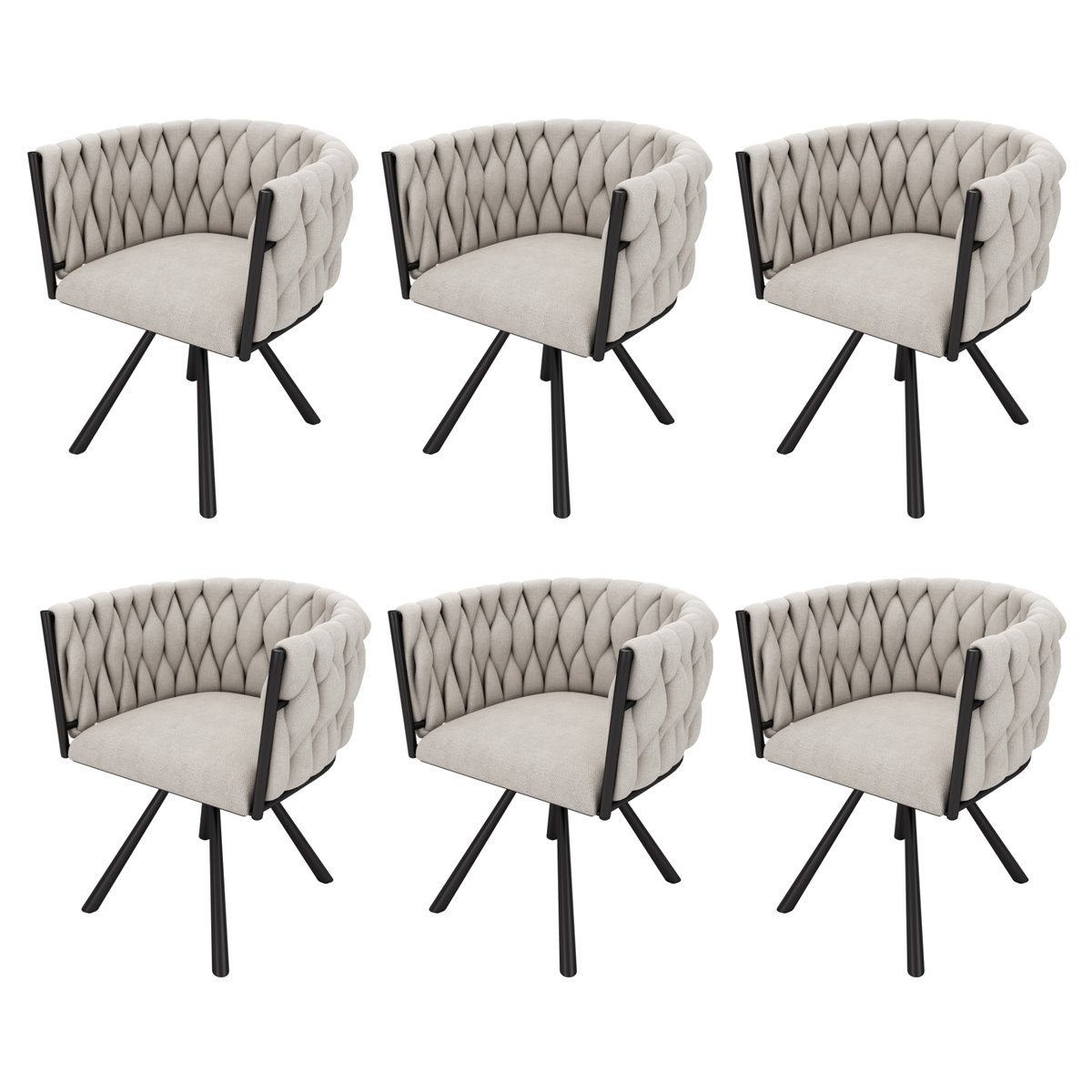 Juego de 6 sillas giratorias de lino con reposabrazos - patas de metal negro - Beige - Conforama