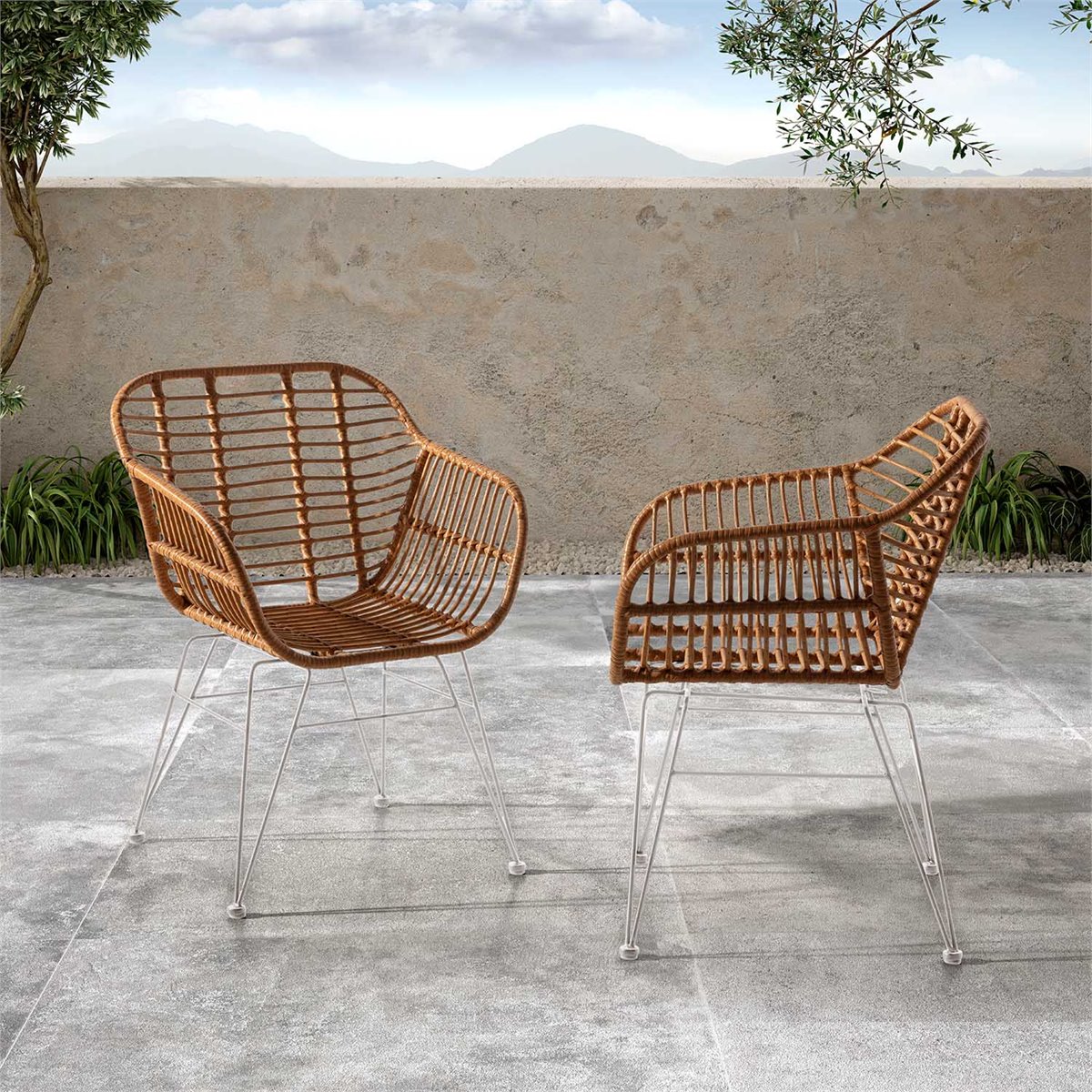 Pack 2 sillas de comedor o jardín Elda Ratan/Blanco - Conforama