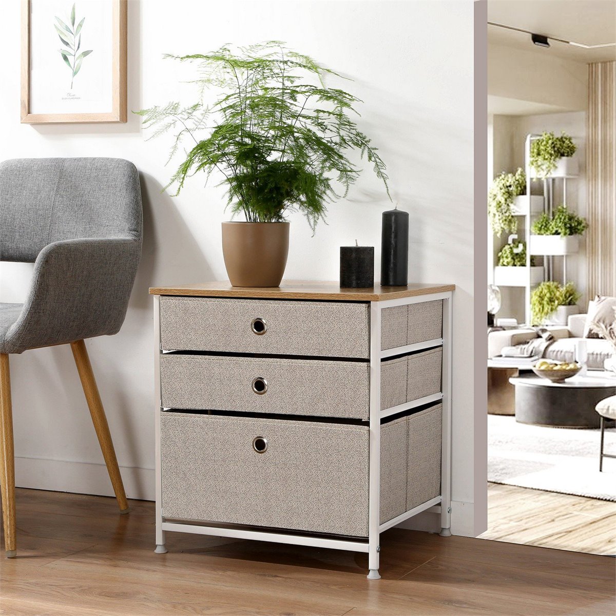 Cómoda de 3 cajones en tejido no tejido claro - L48 cm - Conforama