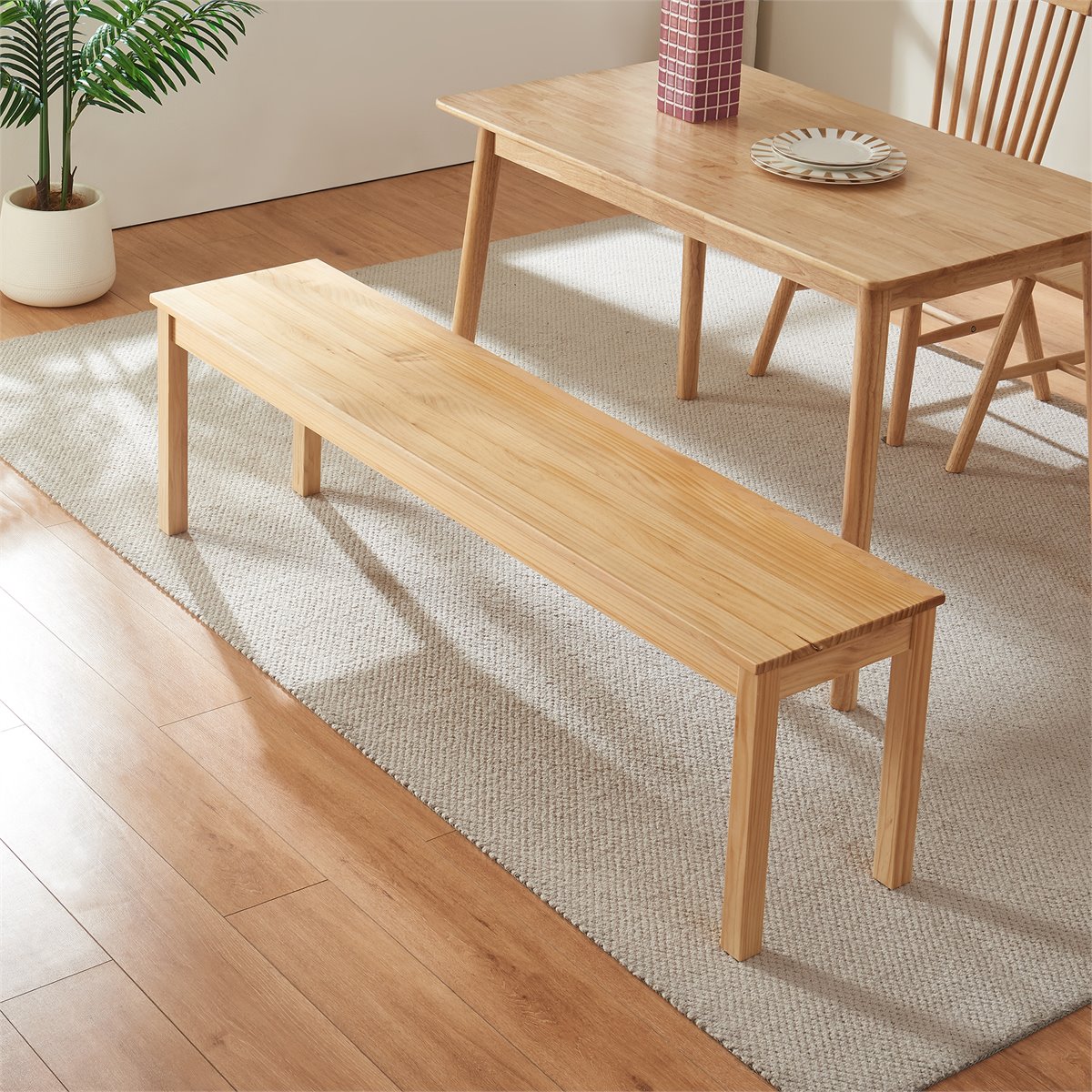 Banco de comedor Trerunulu 160x35x45 cm Natural [en.casa] - Conforama