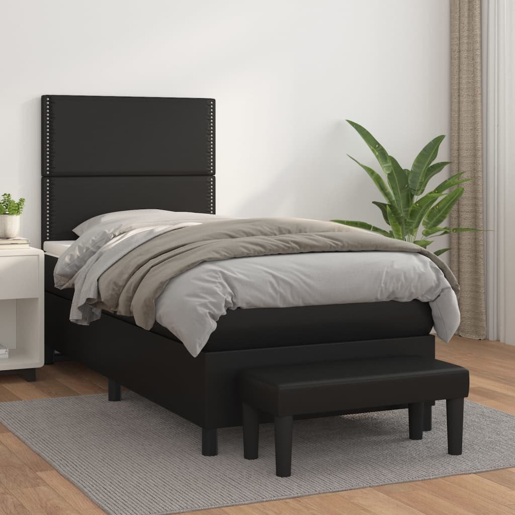 Cama box spring con colchón cuero sintético negro 80x200 cm Liso con ...