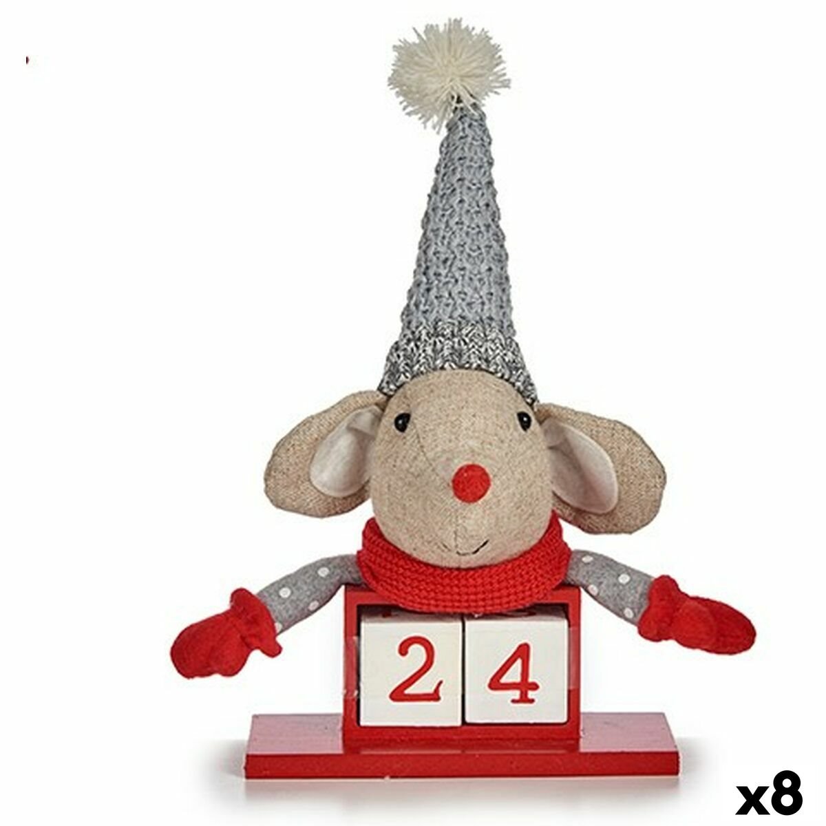 Figura Decorativa Ratón Calendario Rojo Gris Madera 20 x 11 x 20 cm (8 ...