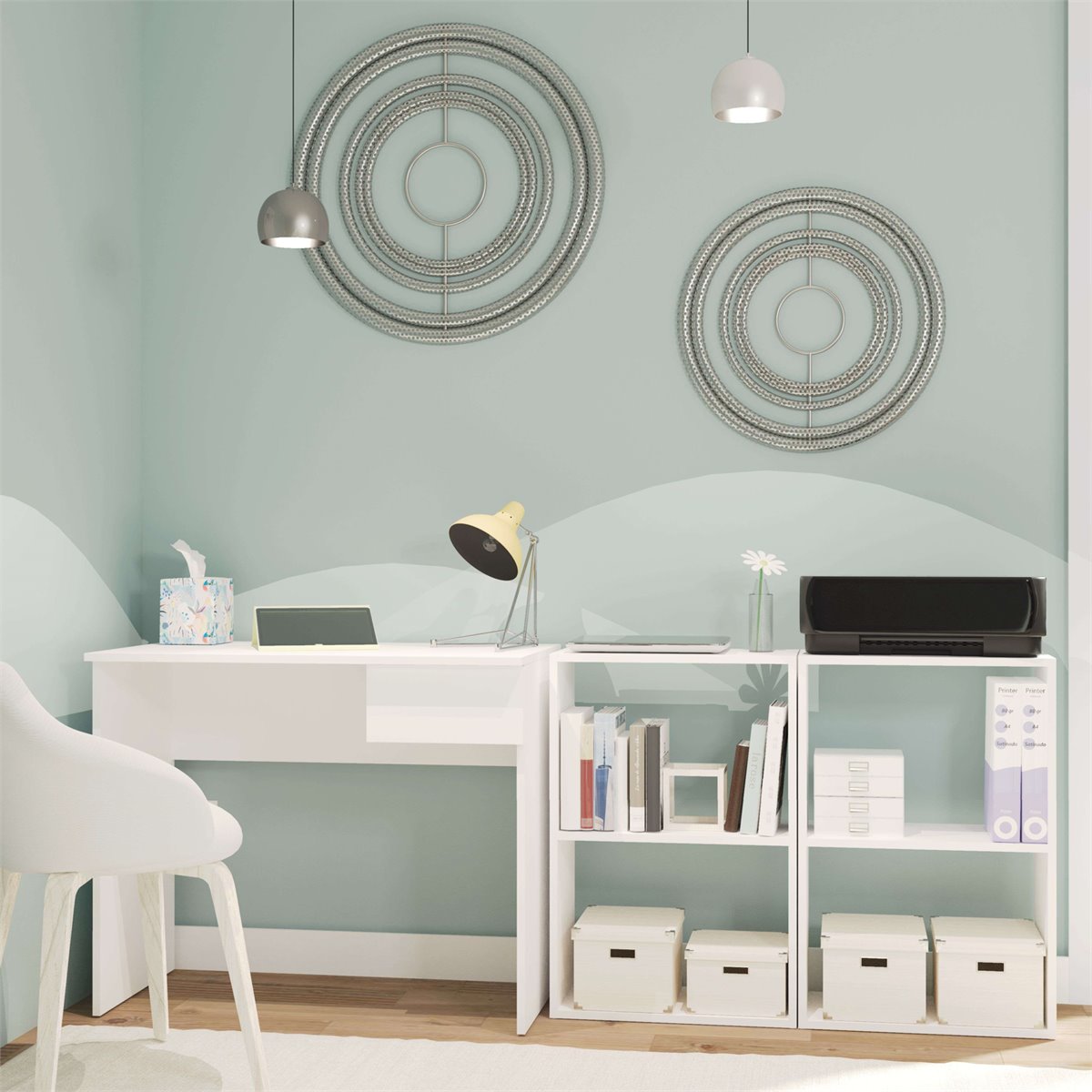 Pack de Oficina Escritorio y 2 Estanterías Turín en Color Blanco ...