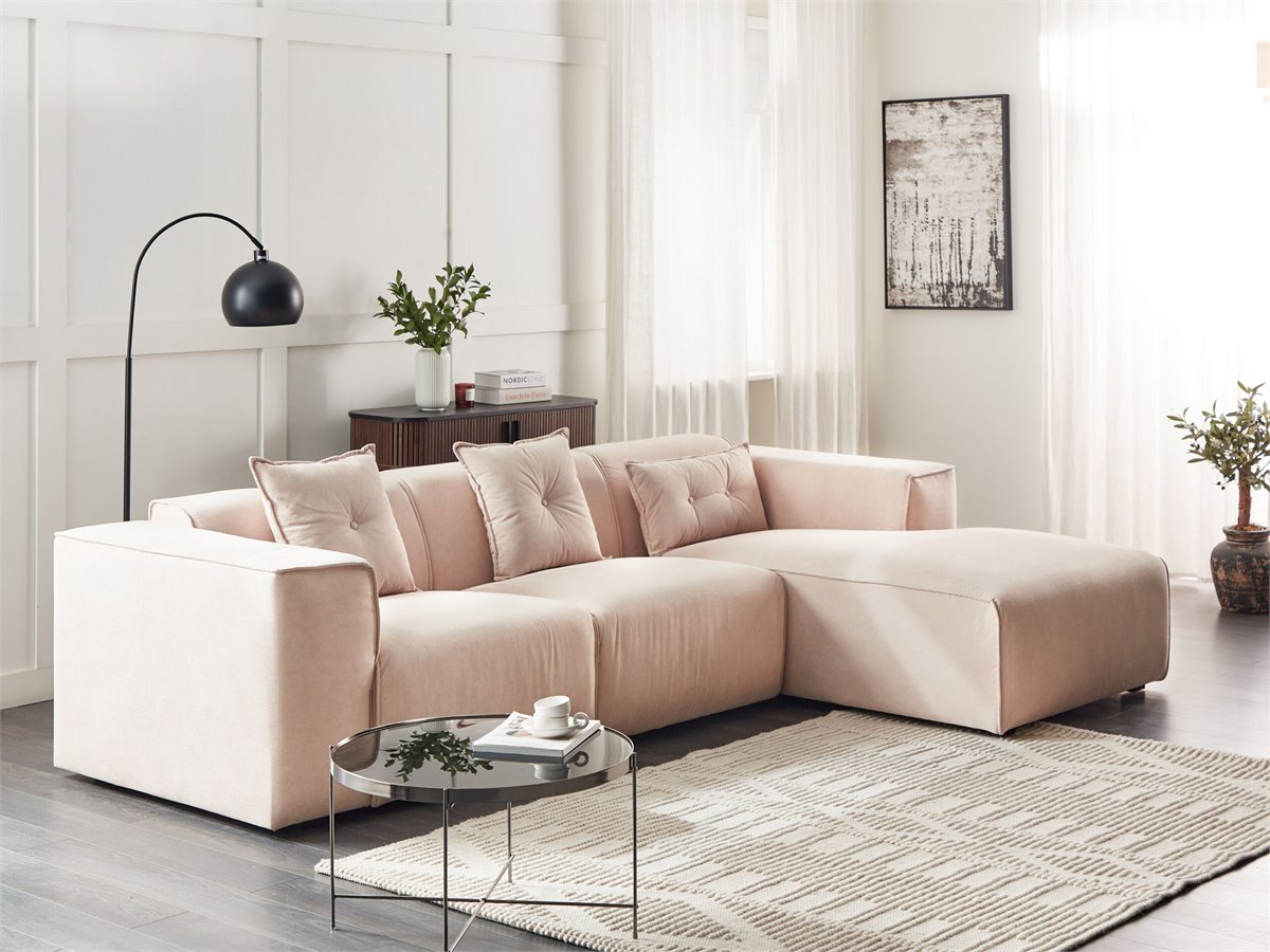 Sofá esquinero DOLVA Pana Beige 3 plazas Izquierda - Conforama