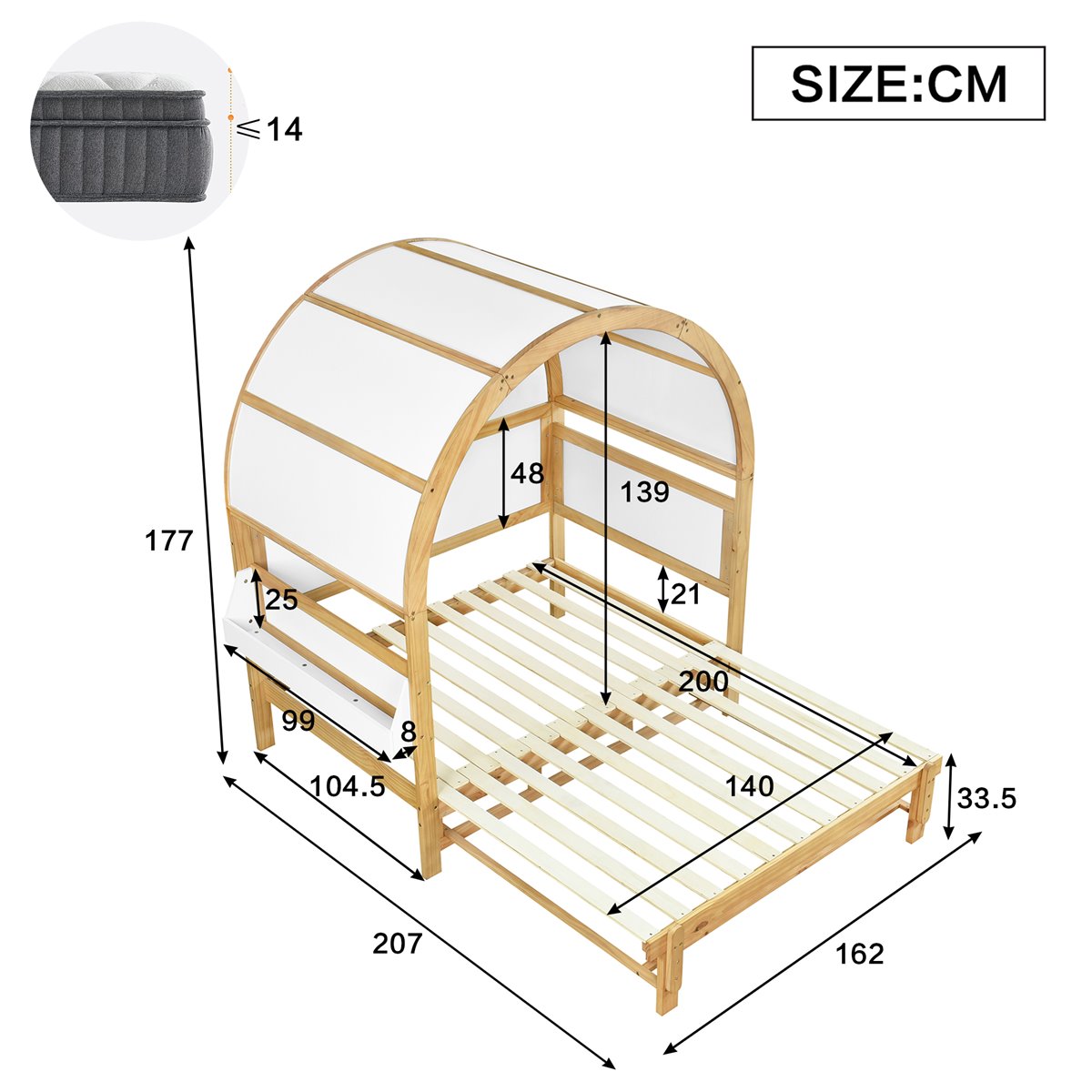 Cama extensible,cama infantil de madera de pino 140x200 cm,natural ...