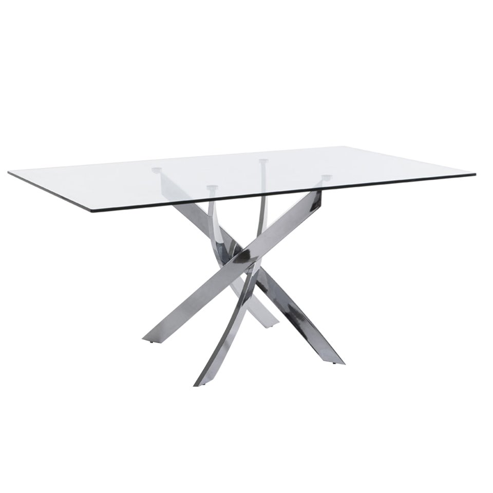 ANGEL CERDA Mesa comedor rectangular cristal templado y acero cromado ...