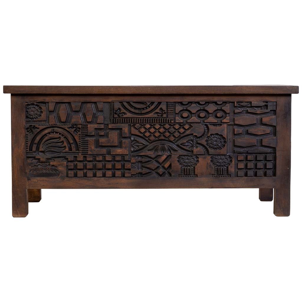 Baúl de madera tallado artesanal marrón 100x40x46h cm - Conforama