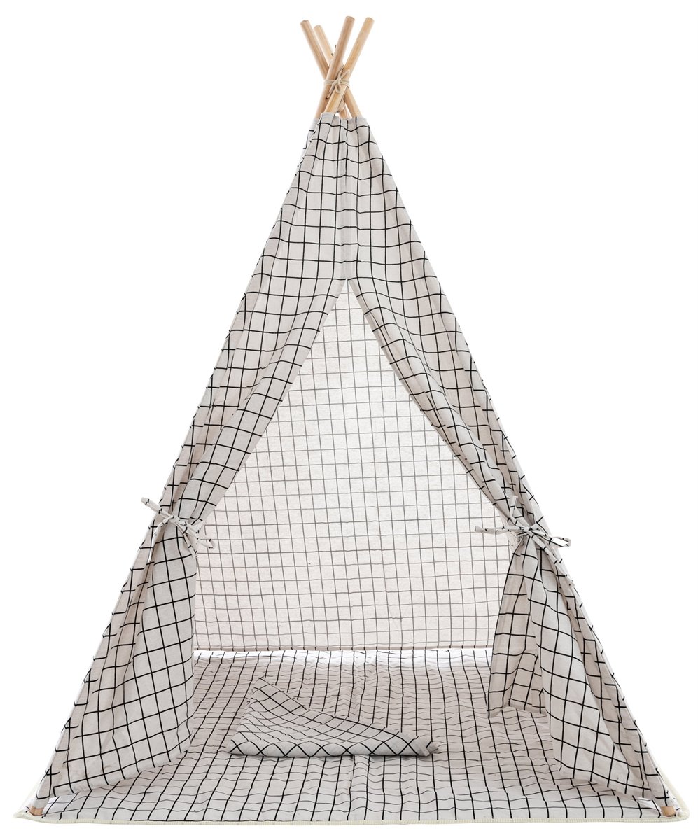 Tipi Infantil Esna Tela Gris a cuadros 120X120X155 cm - Conforama