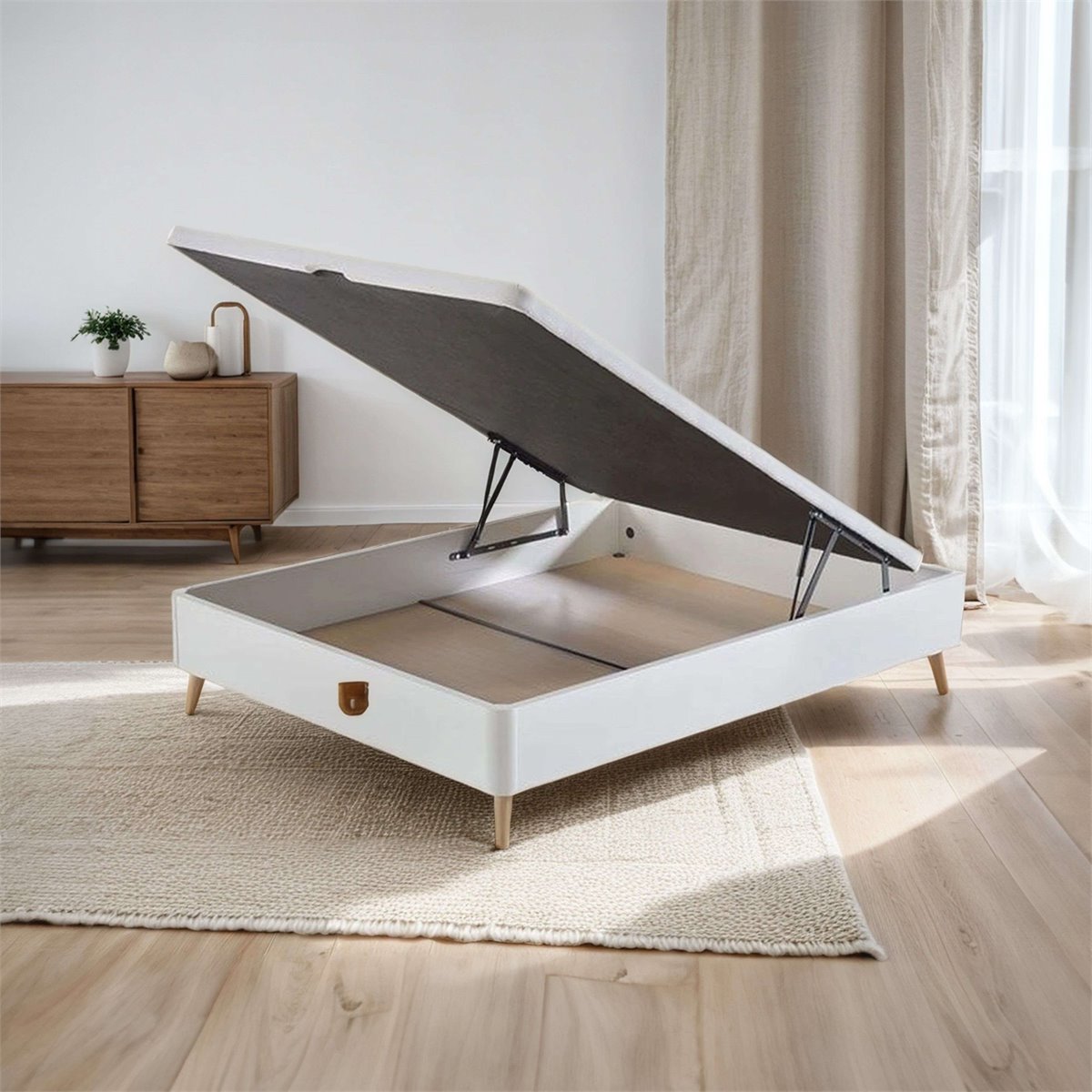 Canapé Abatible Alto Cama 135x190 cm, Dormitorio Gran Capacidad Estilo ...