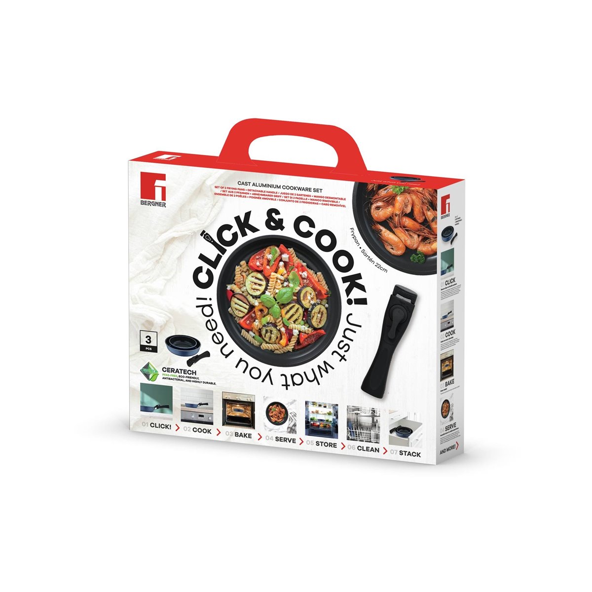 Bergner Click&Cook Juego de 2 Sartenes Ø22Ø26cm Aluminio fundido Azul ...